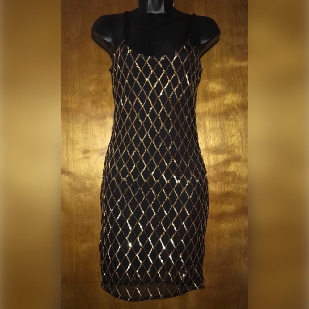 Htf! Hot Miami Styles Gold Sequin Pattern Dress - Gem